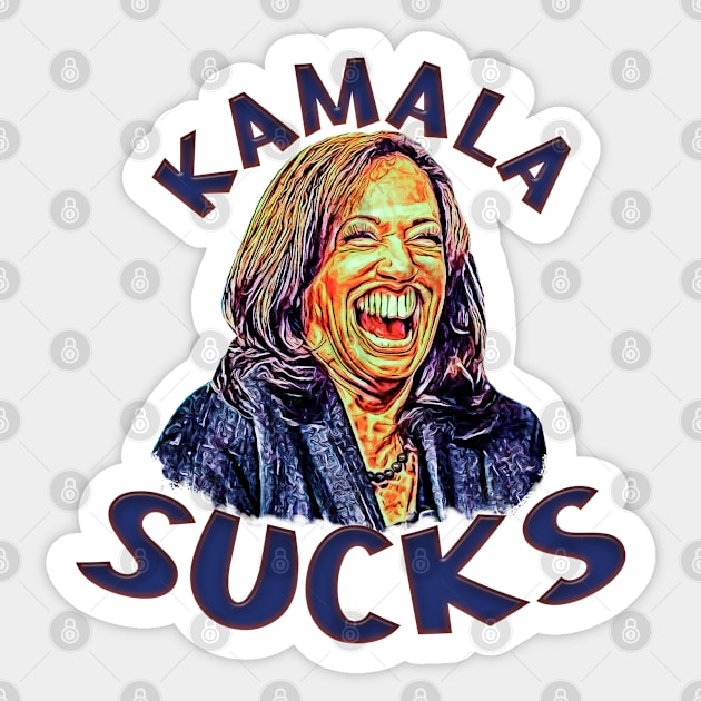 Kamala Harris Rustic Cartoon KAMALA SUCKS - Kamala Harris Sucks - Sticker | TeePublic